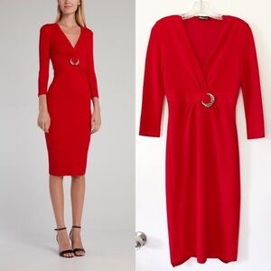 Roberto Cavalli | Dresses | 565 Roberto Cavalli Red Surplice Midi Dress ...